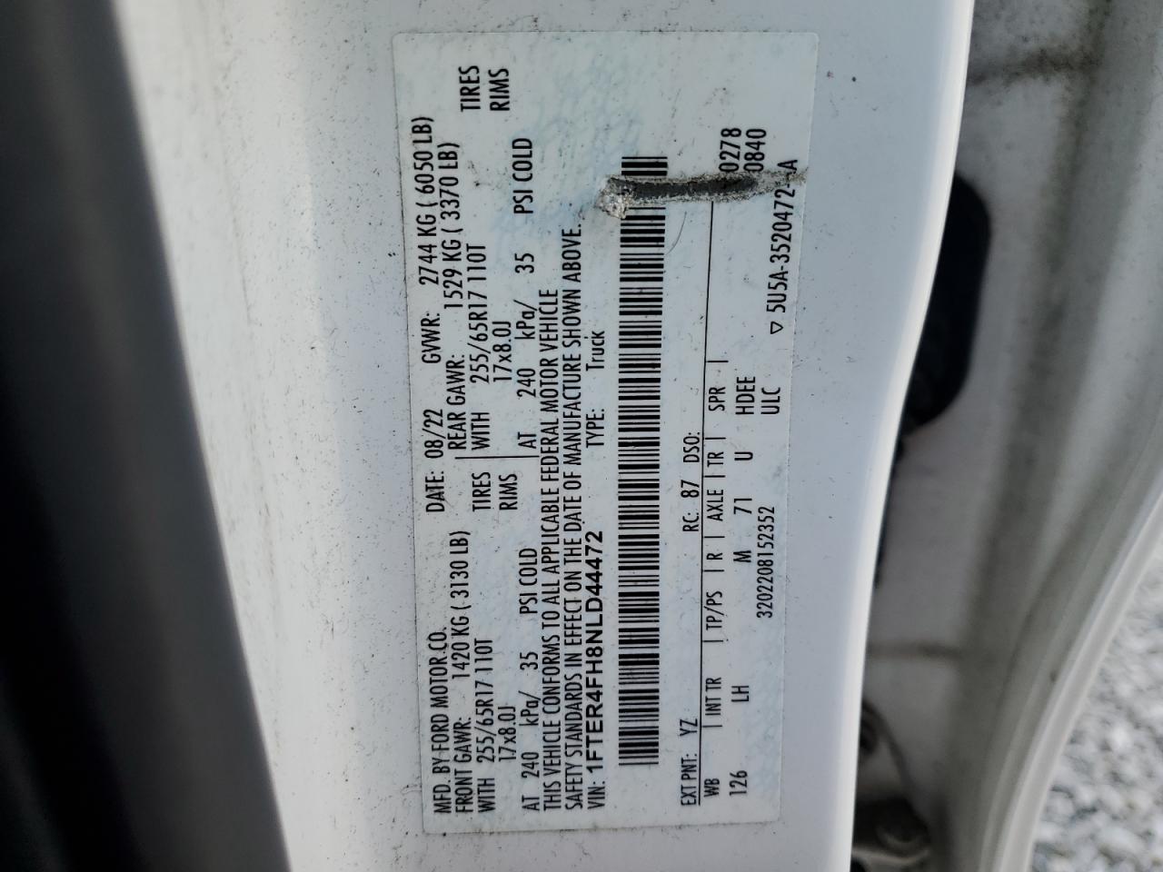 Damaged Ford Ranger Car for sale and auction | 1FTER4FH8NLD44472